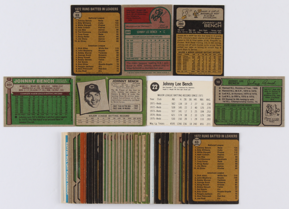 Lot of (47) Johnny Bench Baseball Cards with 1975 Topps #260, 1976 ...