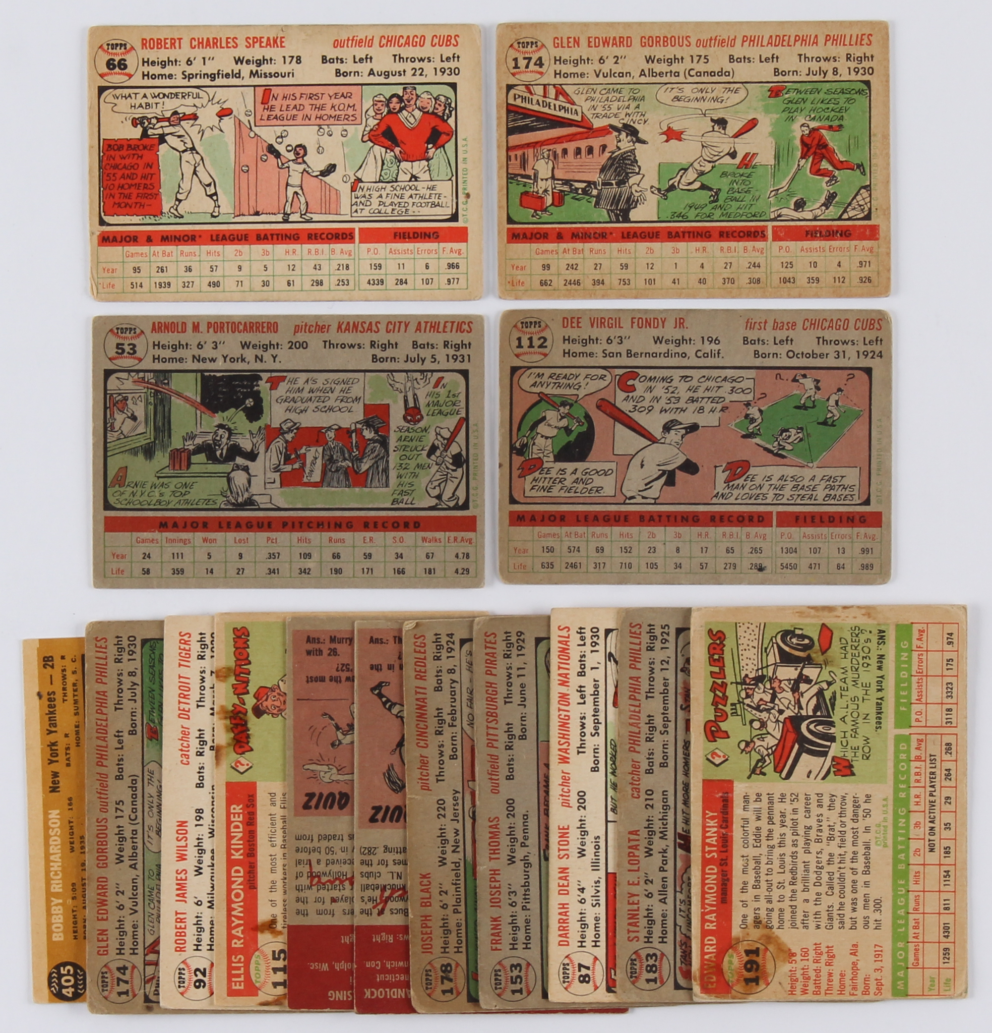 Lot of (16) 1956 Topps Baseball Cards with #174 Glen Gorbous RC, #112 ...