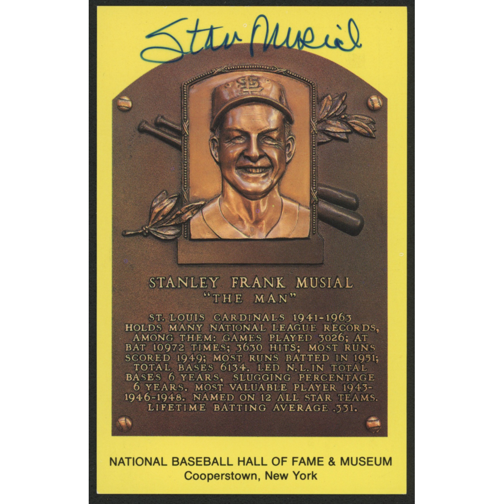 Stan Musial Signed Gold Hall of Fame Plaque Postcard (JSA COA ...