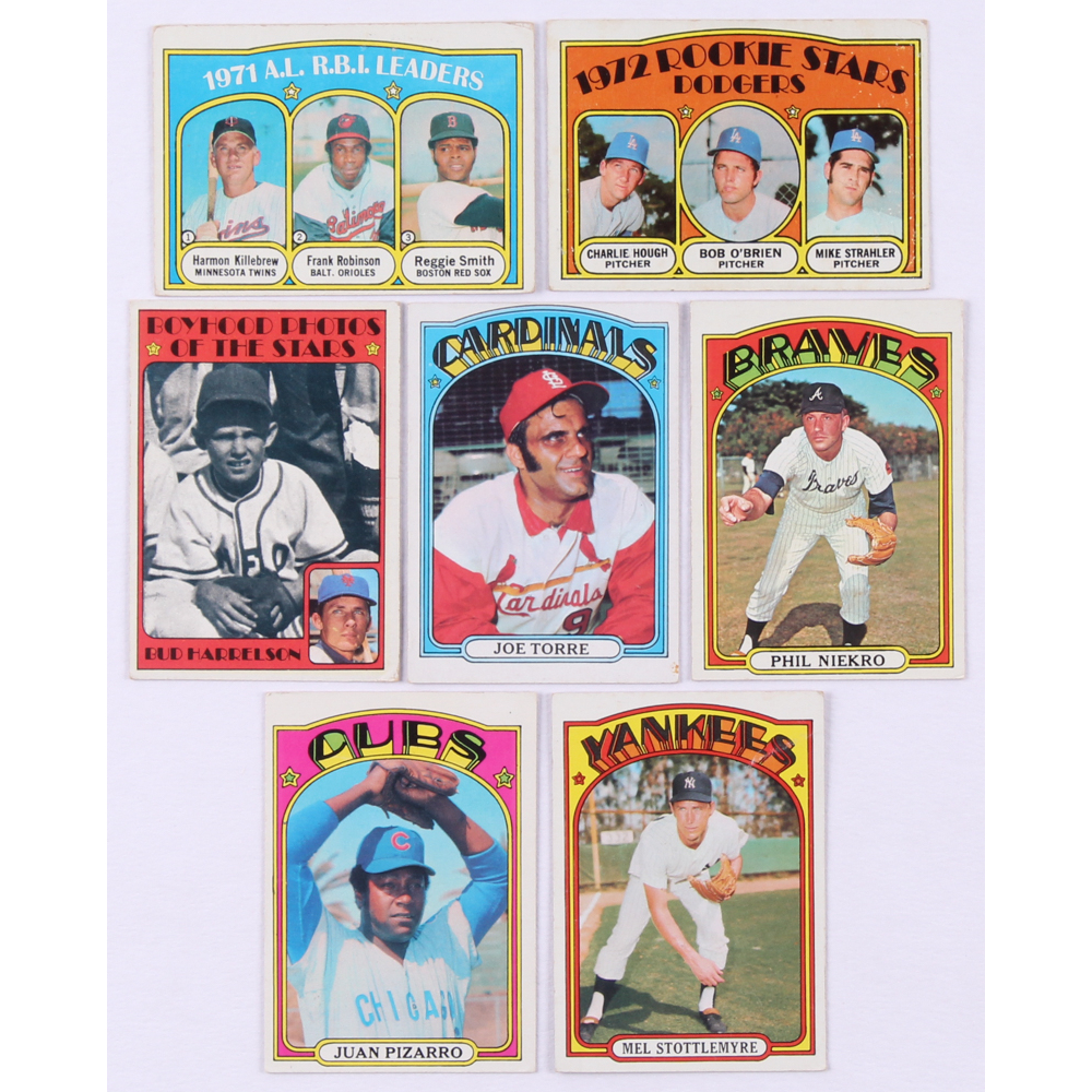 Lot of (7) 1972 Topps Baseball Cards with #500 Joe Torre, #620 Phil ...