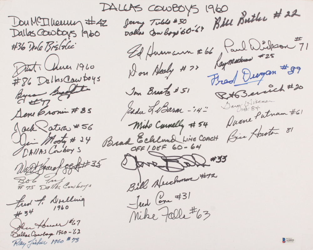 1960s Dallas Cowboys 16x20 Cardboard Flat Signed by (32) with Eddie ...