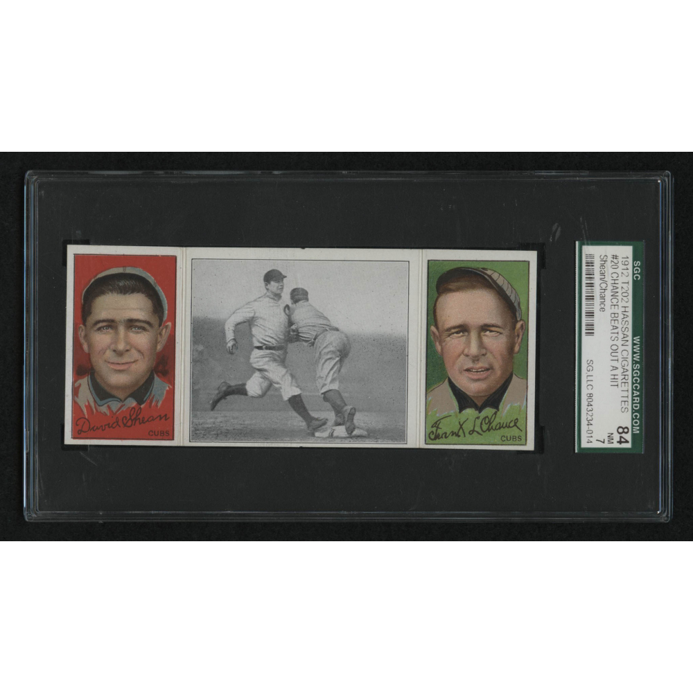 1912 Hassan Triple Folders T202 #20 Chance Beats Out a Hit / David ...