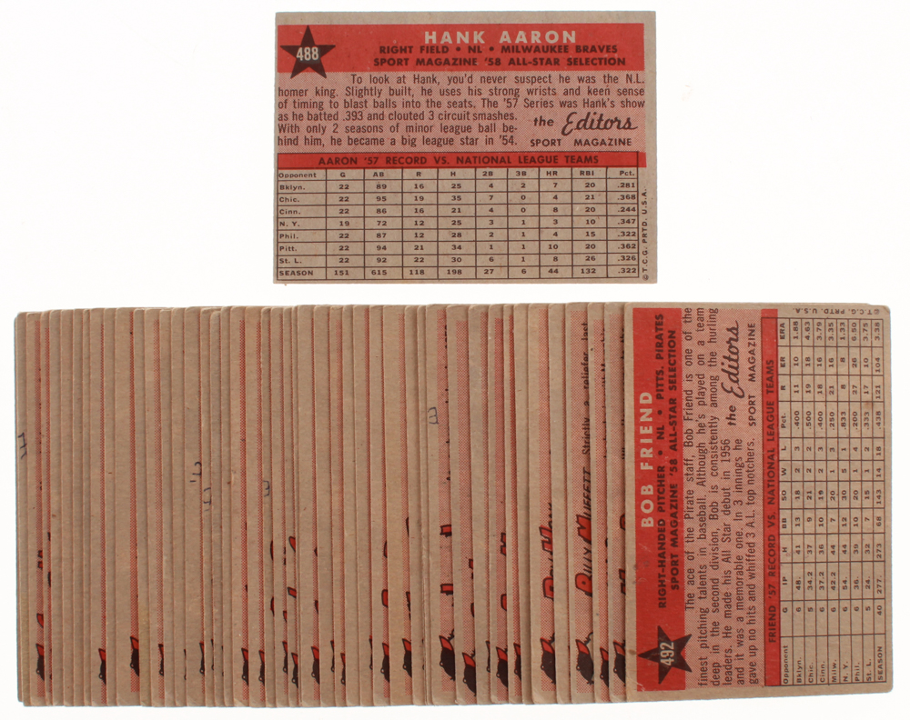 Lot of (48) 1958 Topps Baseball Cards with #488 Hank Aaron All-Star ...