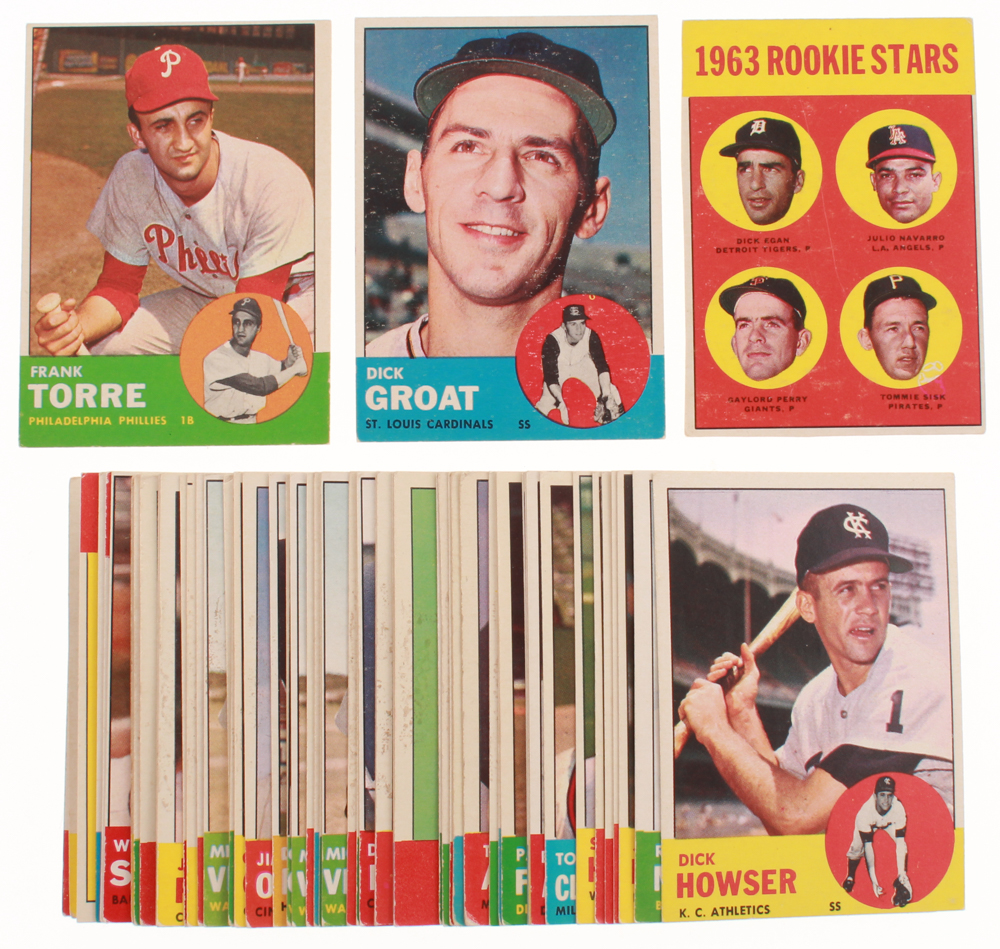 Lot of (56) 1963 Topps Baseball Cards with #161 Frank Torre, #130 Dick ...