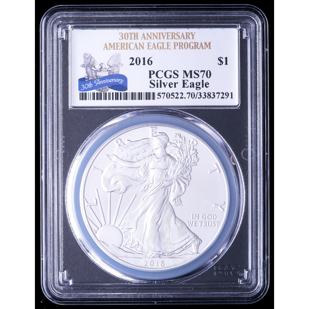 2016 American Silver Eagle $1 One Dollar Coin - 30th Anniversary Label (PCGS MS70) | Pristine ...