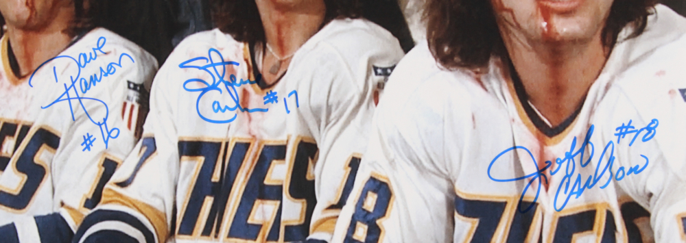 Jeff Carlson, Steve Carlson, & David Hanson Signed "Slap Shot" 16x20 Photo (Beckett COA ...