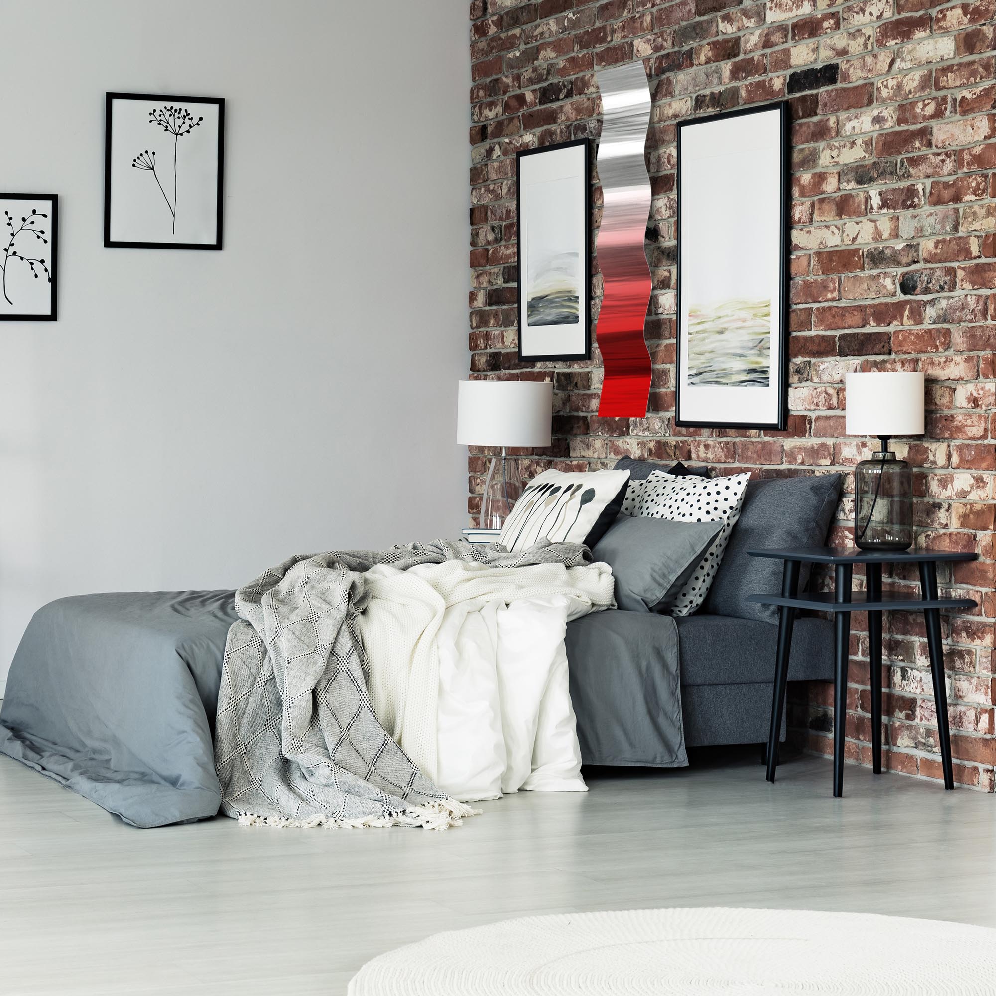 "Red Fade Lines Wave" 9.5x44x3 Modern Metal Art on Metal by Helena ...