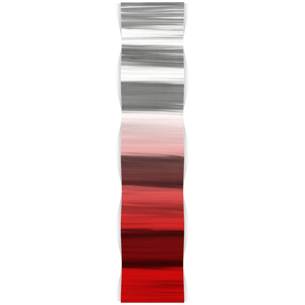 "Red Fade Lines Wave" 9.5x44x3 Modern Metal Art on Metal by Helena ...