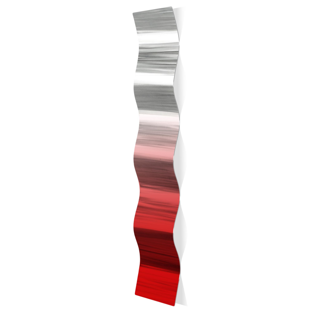 "Red Fade Lines Wave" 9.5x44x3 Modern Metal Art on Metal by Helena ...