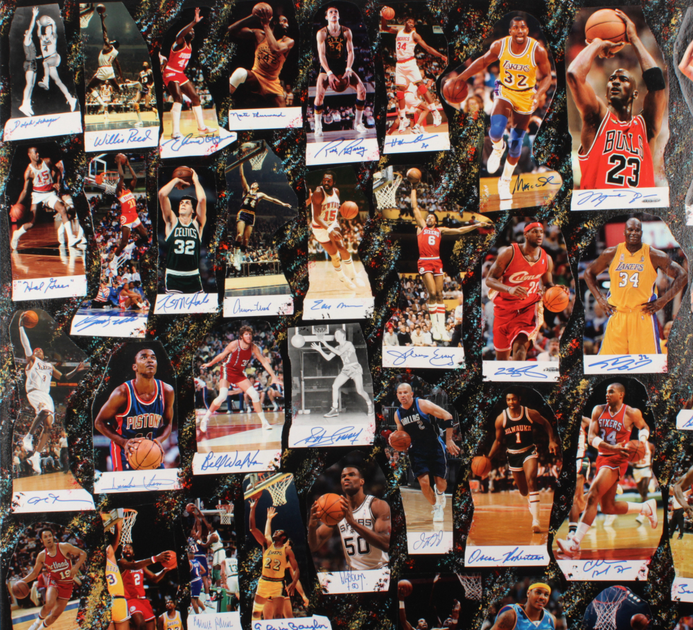"NBA Legends" 40x60 Original Cut Collage on Canvas Signed by (61) with ...