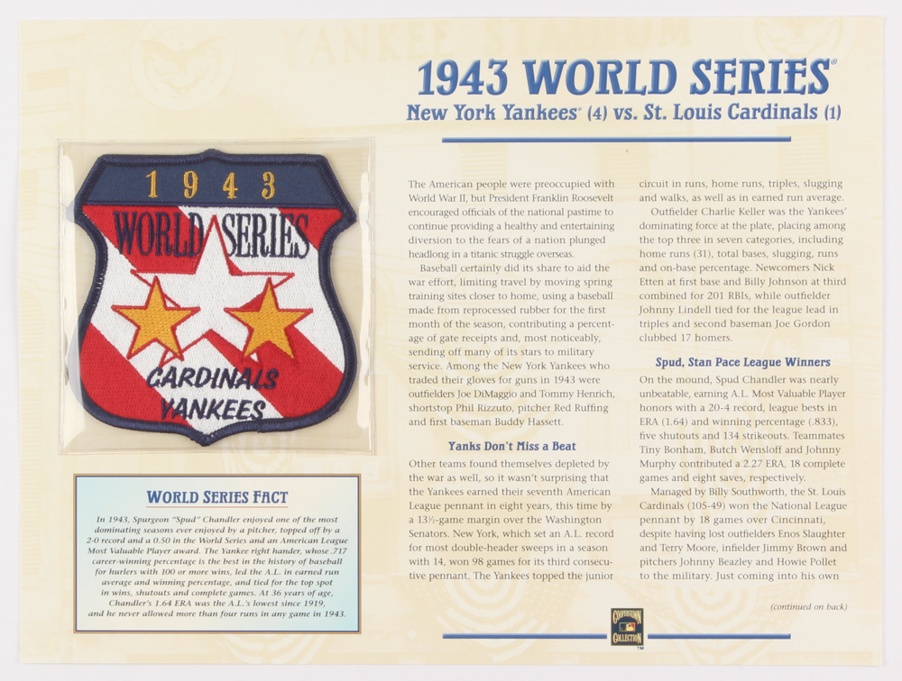 Cooperstown Collection 1943 World Series Patch with 9x12 Scorecard ...