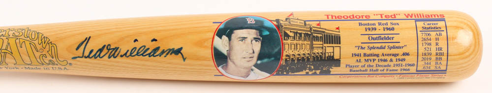 Ted Williams Signed Cooperstown Williams Commemorative Baseball Bat ...