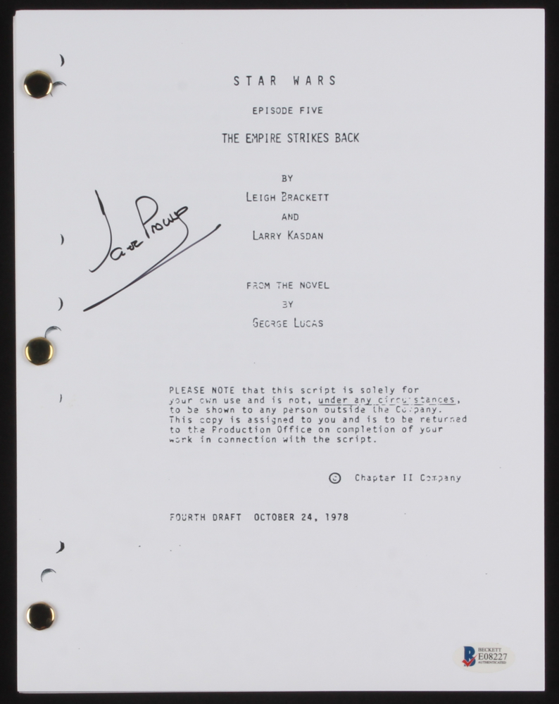 David Prowse Signed "Star Wars: The Empire Strikes Back" Movie Script ...