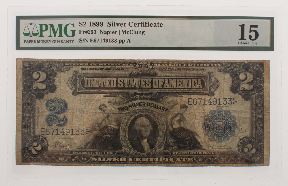 1899 $2 Two Dollars U.S. Silver Certificate Large Size Bank Note (PMG ...