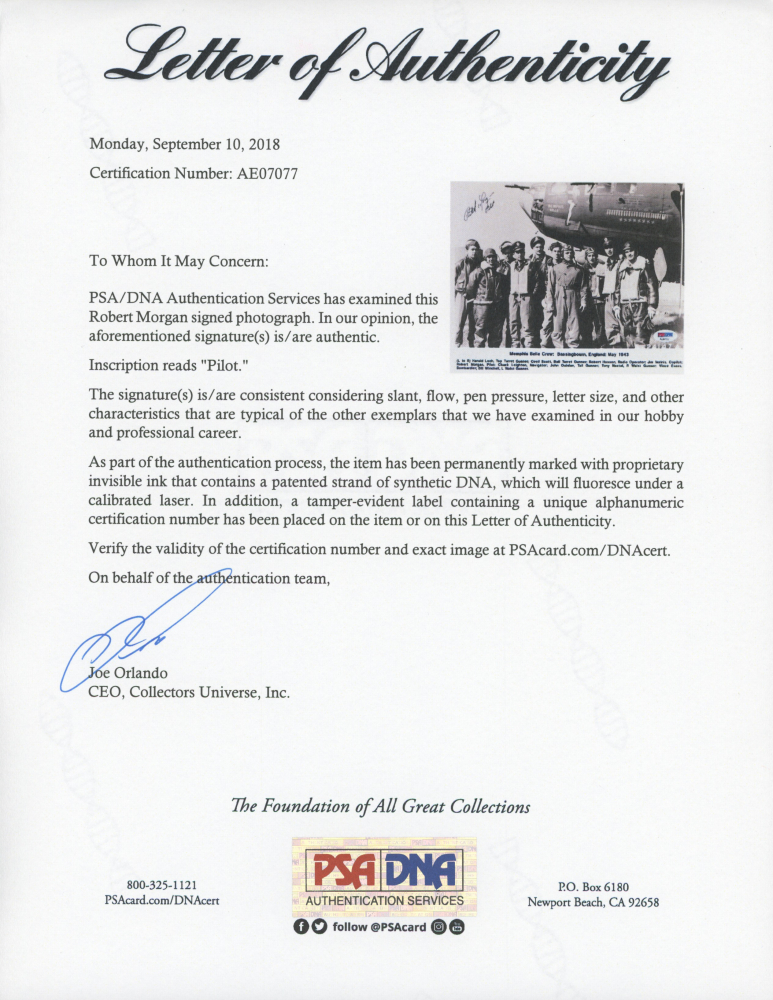 Robert Morgan Signed 8x10 Photo Inscribed "Pilot" (PSA) | Pristine Auction