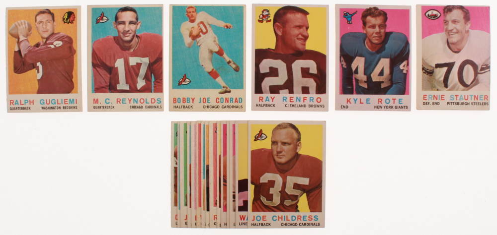 Lot of (21) 1959 Topps Football Cards with #7 Kyle Rote, #37 Ray Renfro ...