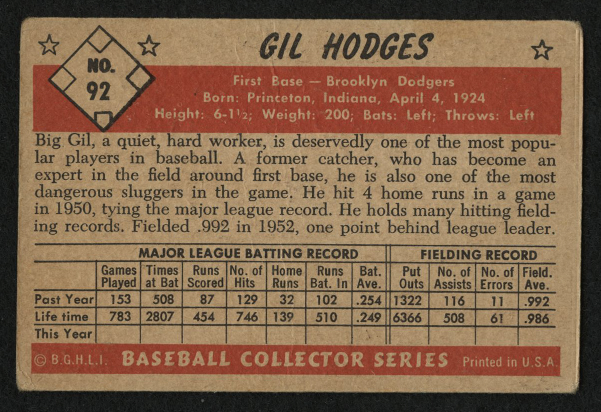 1953 Bowman Color #92 Gil Hodges | Pristine Auction