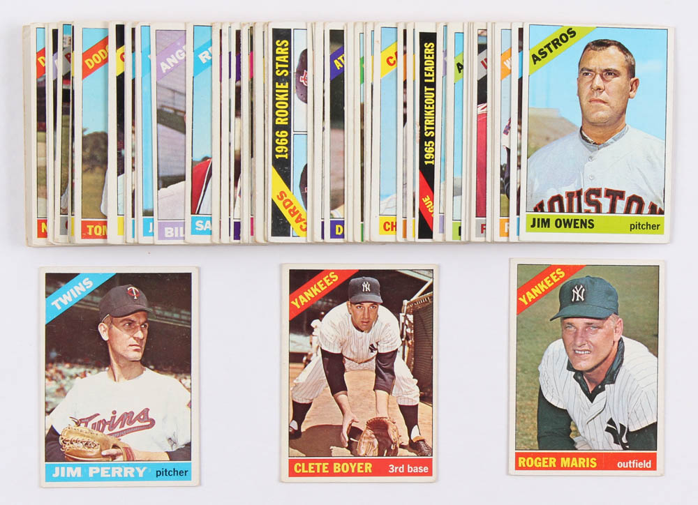 Lot of (60) 1966 Topps Baseball Cards with #283 Jim Perry, #9 Clete ...