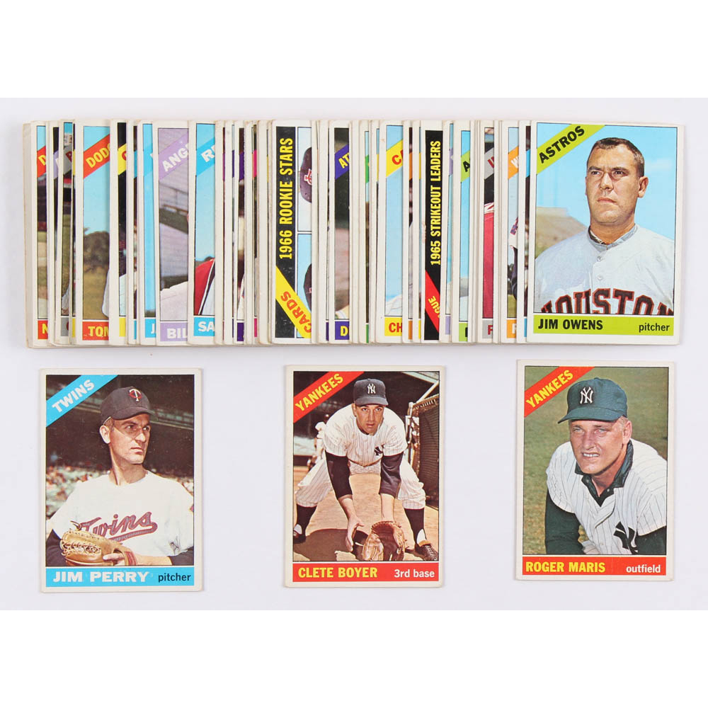 Lot of (60) 1966 Topps Baseball Cards with #283 Jim Perry, #9 Clete ...