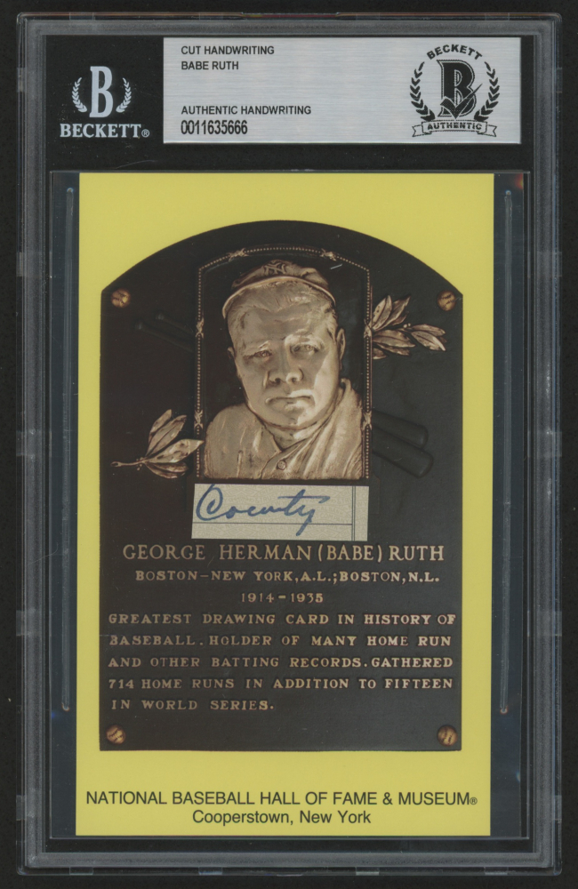 Babe Ruth Handwritten Word Gold Hall of Fame Post Card (BGS ...