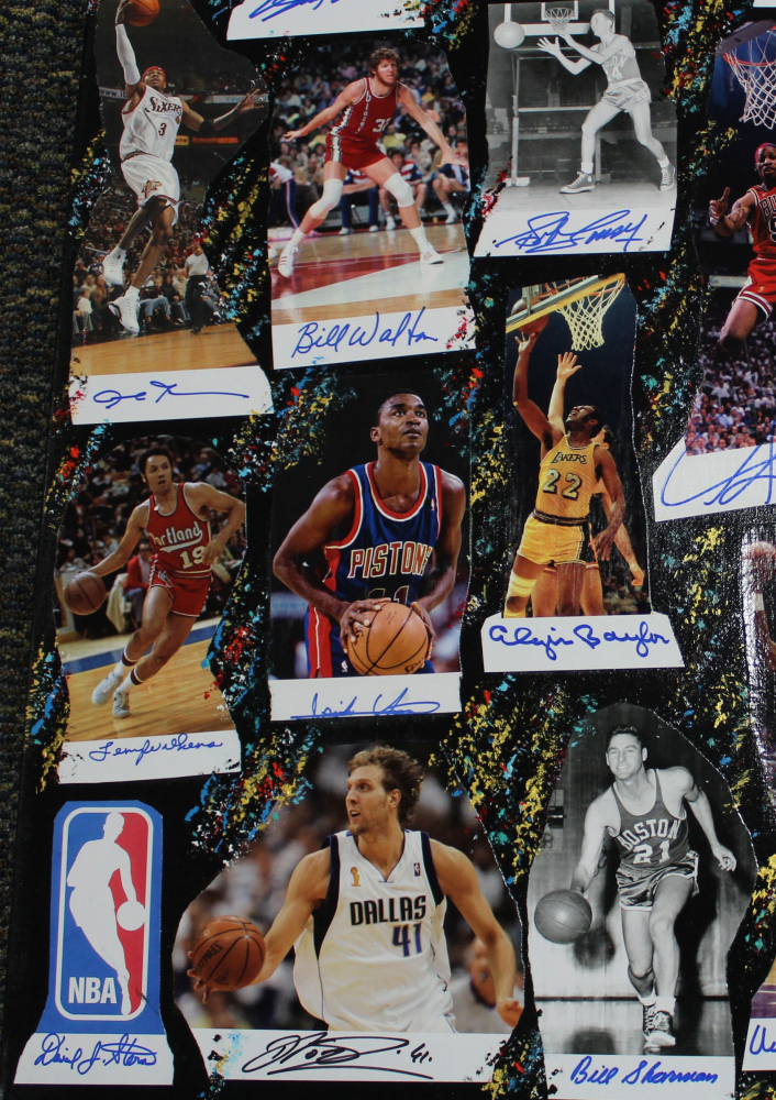 "NBA Legends" 40x60 Original Cut Collage on Canvas Signed by (61) with ...