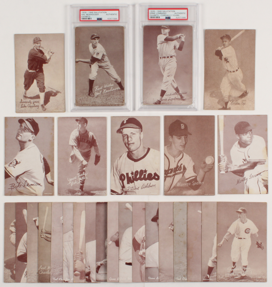 Lot of (27) Basebal Cards With 1947-66 Exhibits #132A Bob Lemon, 1947 ...