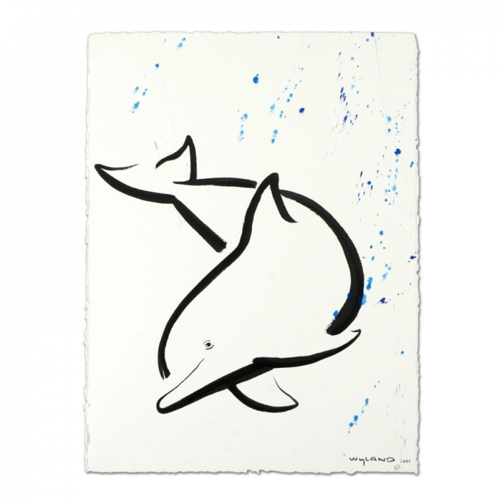 Wyland Signed "Dolphin" 22x30 Original Sumi Ink Painting | Pristine Auction