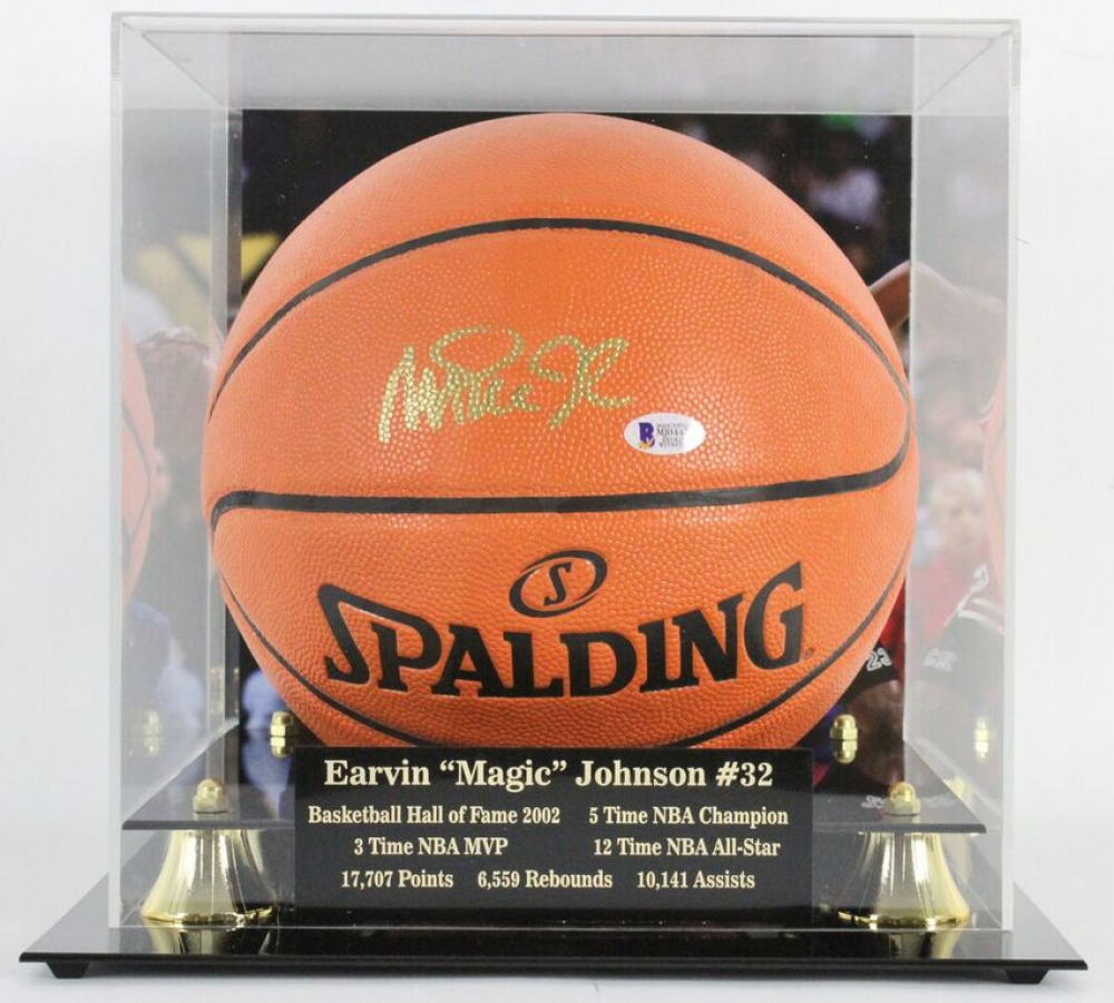 Magic Johnson Signed NBA Game Ball Series Basketball with Display Case ...