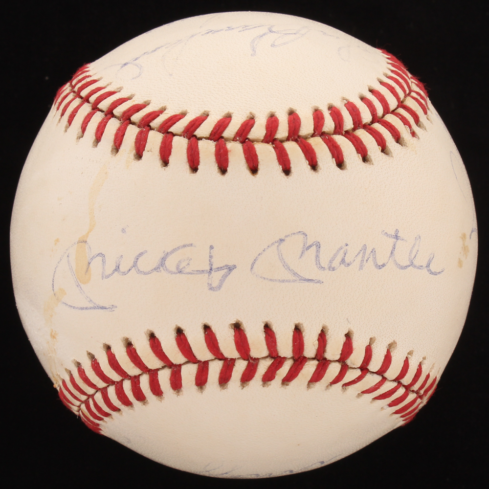 New York Yankees All Time Greats OAL Baseball Signed by (8) with Mickey ...