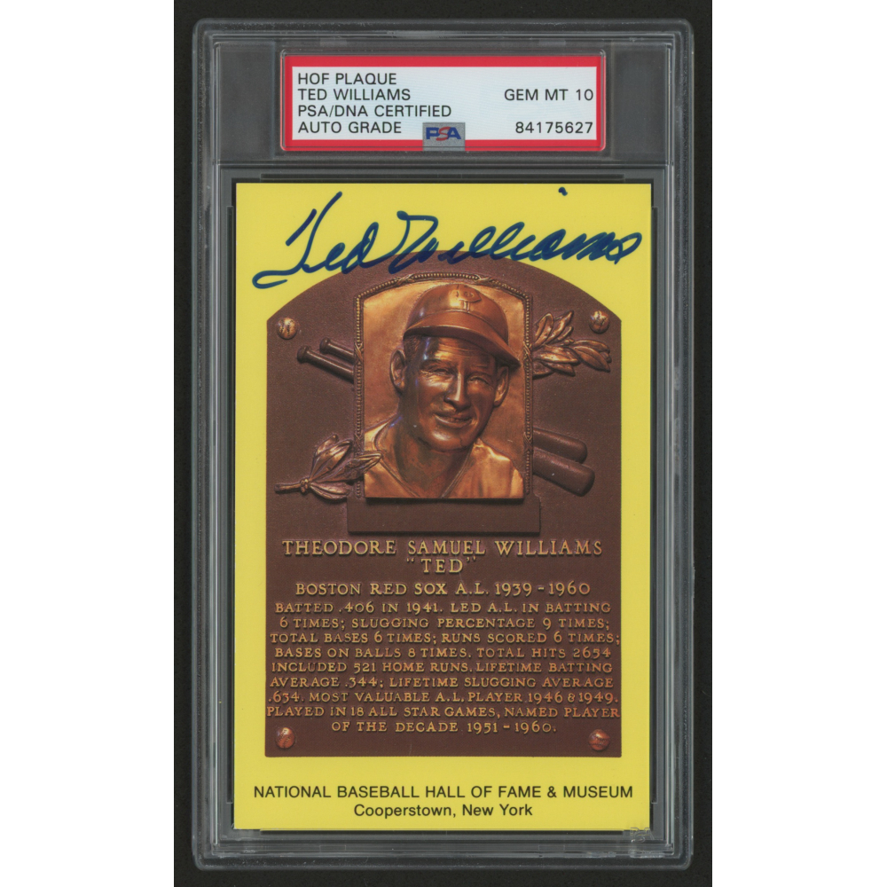 Ted Williams Signed Gold Hall of Fame Plaque Postcard (PSA Encapsulated ...