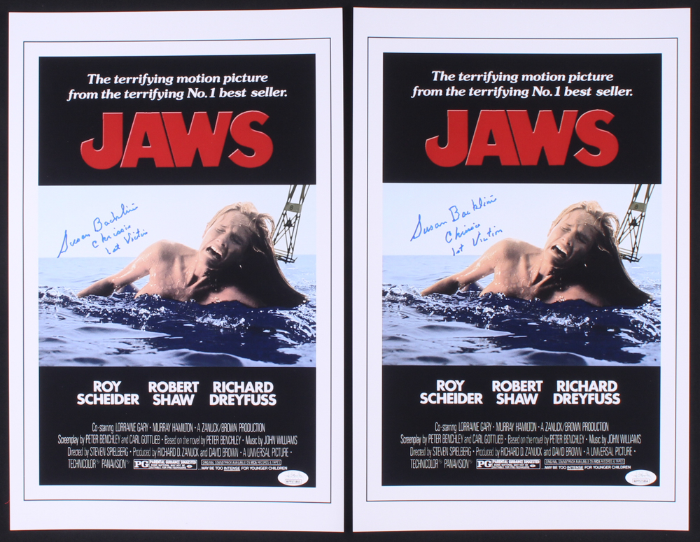 Lot of (2) Susan Backlinie Signed "Jaws" 11x17 Photos Inscribed "Chrissie" & "1st Victim" (JSA ...