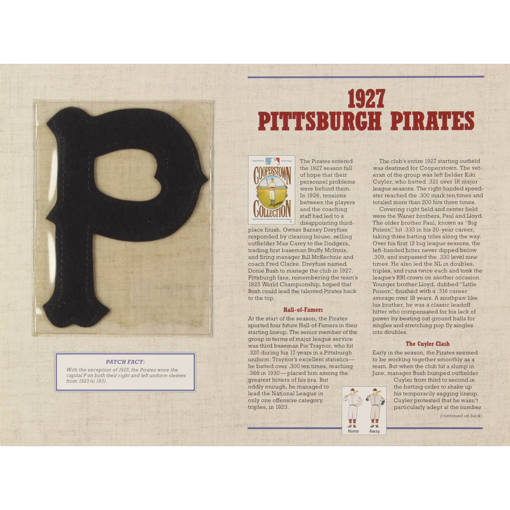 Official Cooperstown Collection 1927 Pirates Patch Card with 9x12 ...