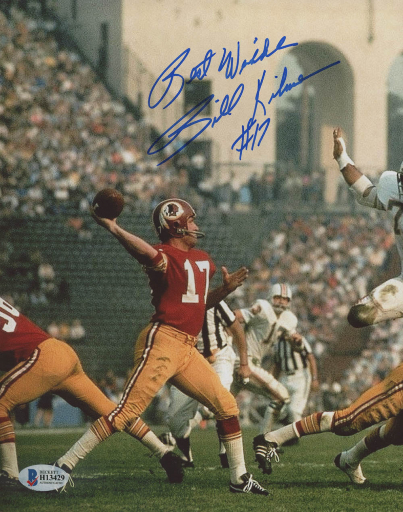 Billy Kilmer Signed Washington Redskins 8x10 Photo Inscribed "Best ...