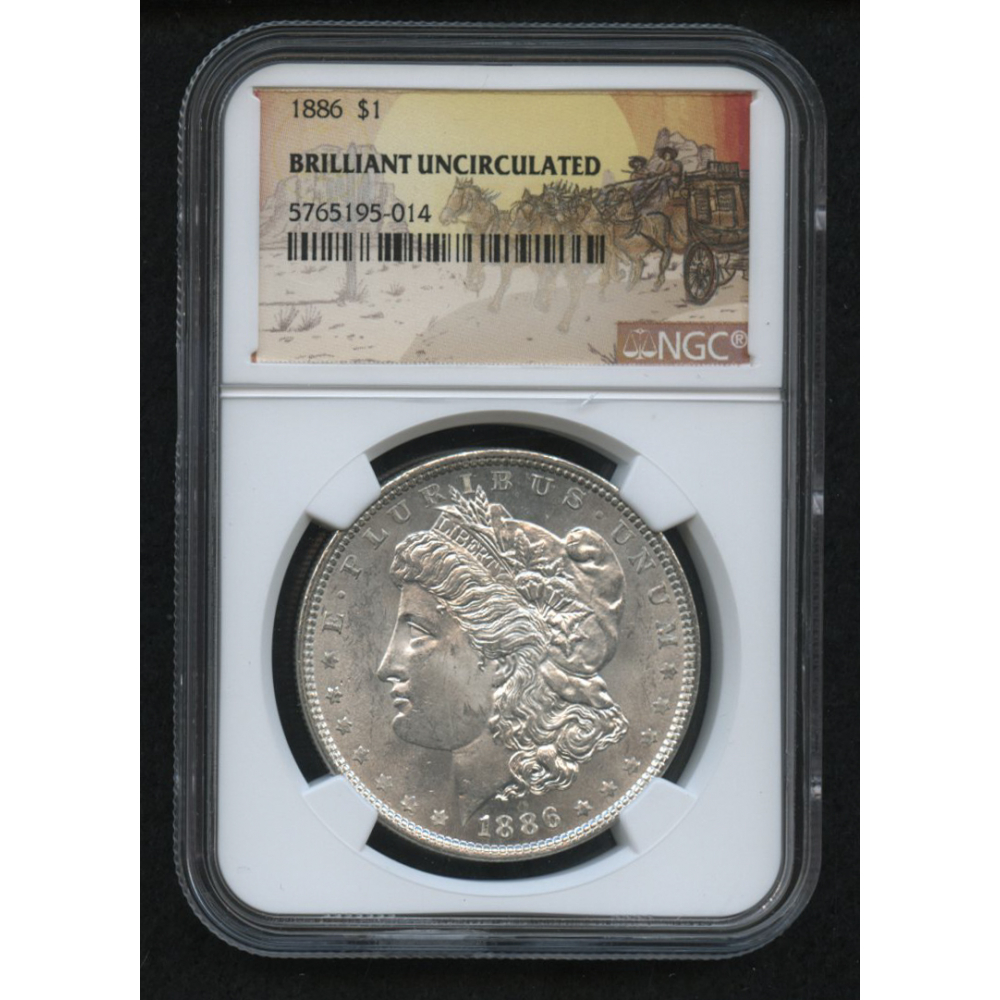 1886 Morgan Silver Dollar - Stage Coach Label (NGC Brilliant ...