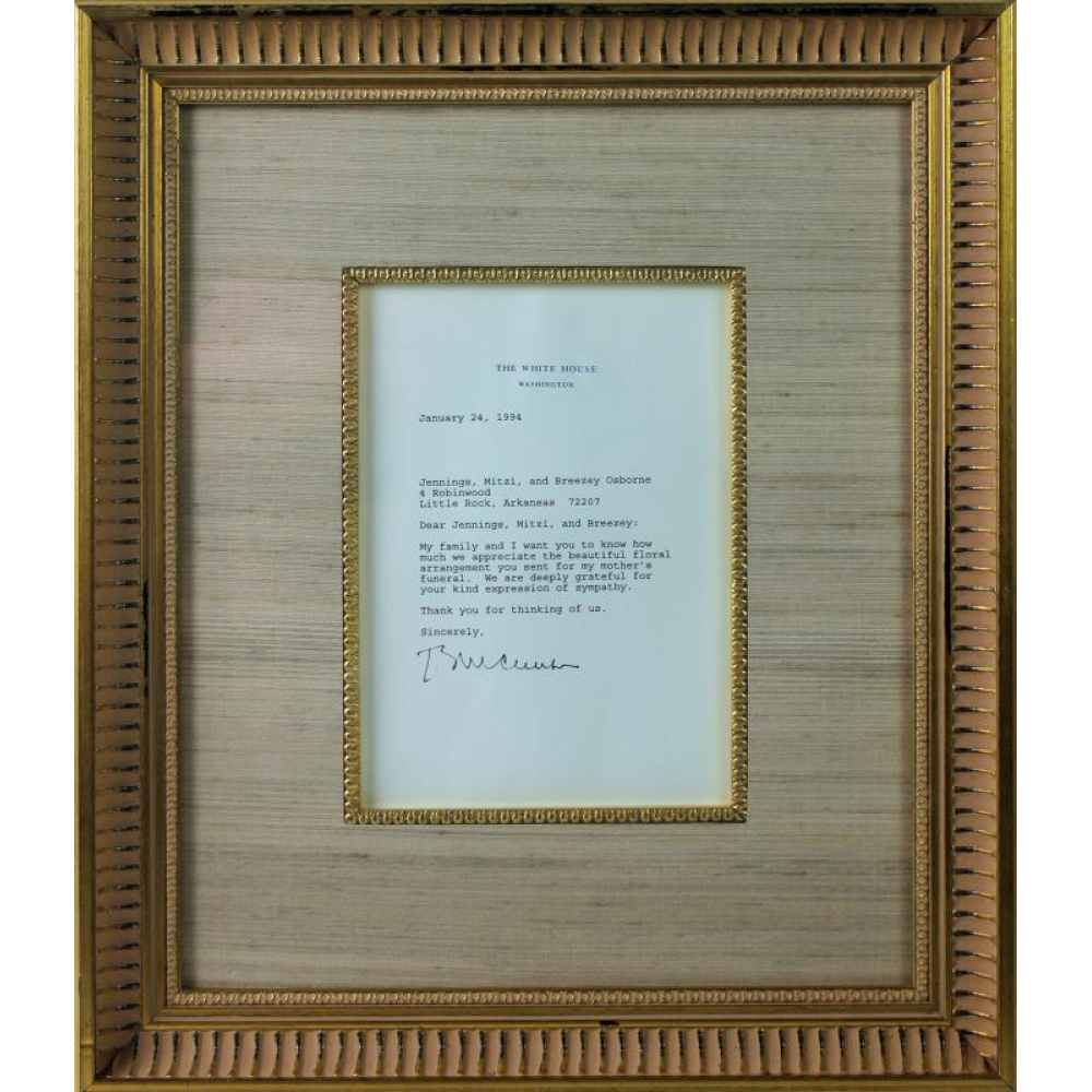 Bill Clinton Signed 1994 Custom Framed Letter with White House ...