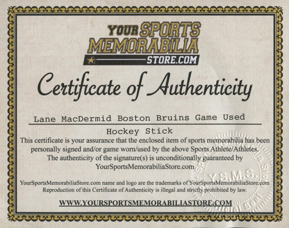 Lane MacDermid Game-Used Full-Size 68" Reebok Hockey Stick ...