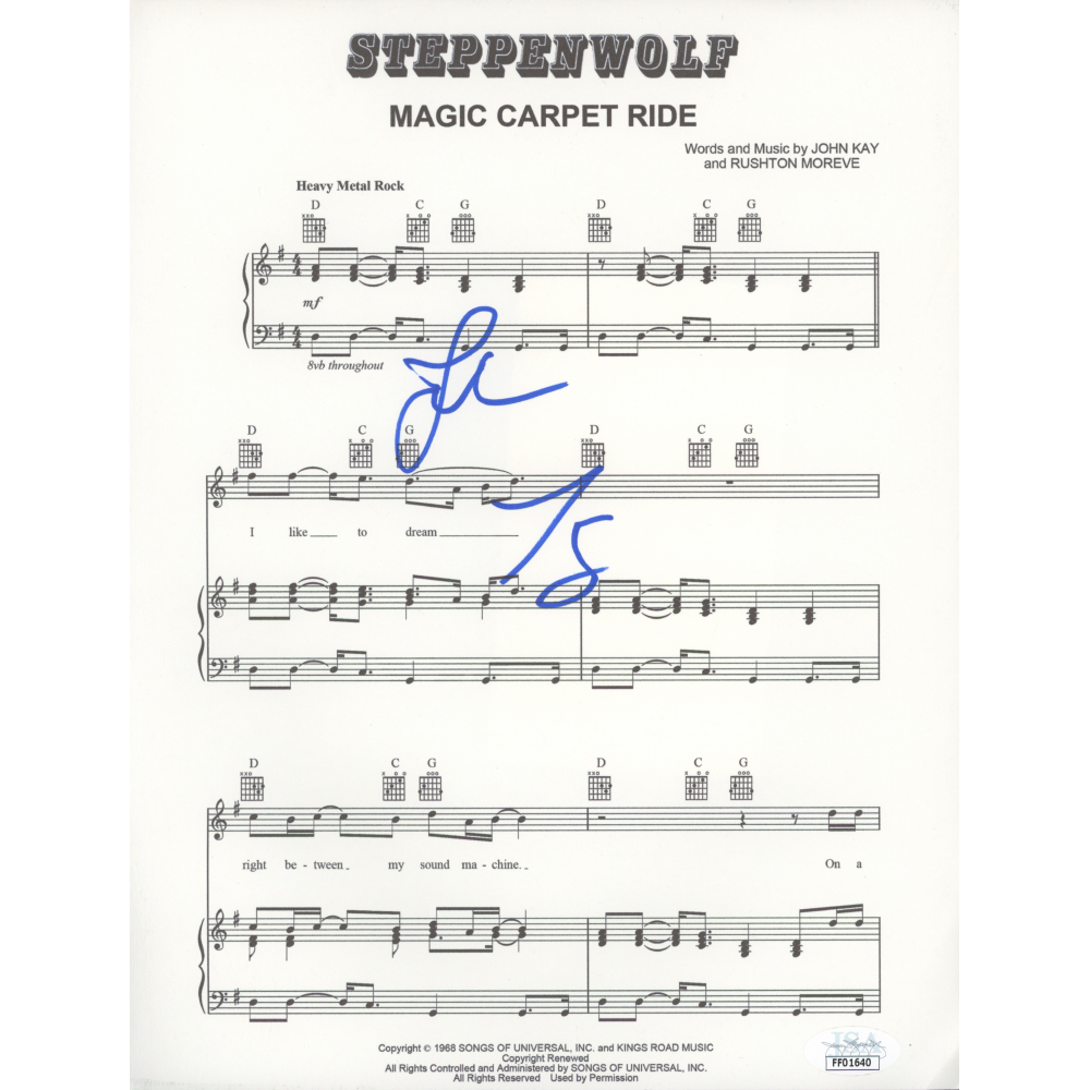 Steppenwolf "Magic Carpet Ride" 8.5x11 Music Sheet Signed by John Kay ...