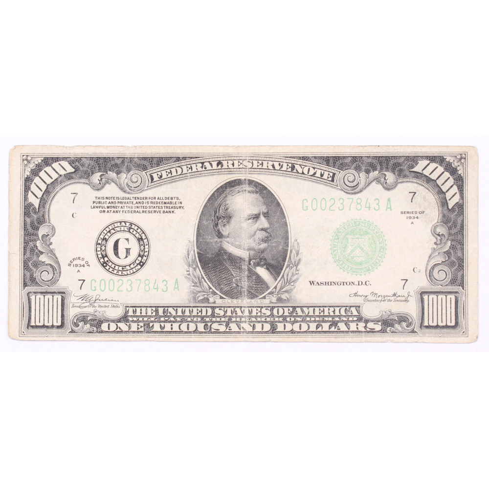 1934-A $1000 One Thousand Dollars Federal Reserve Note | Pristine Auction