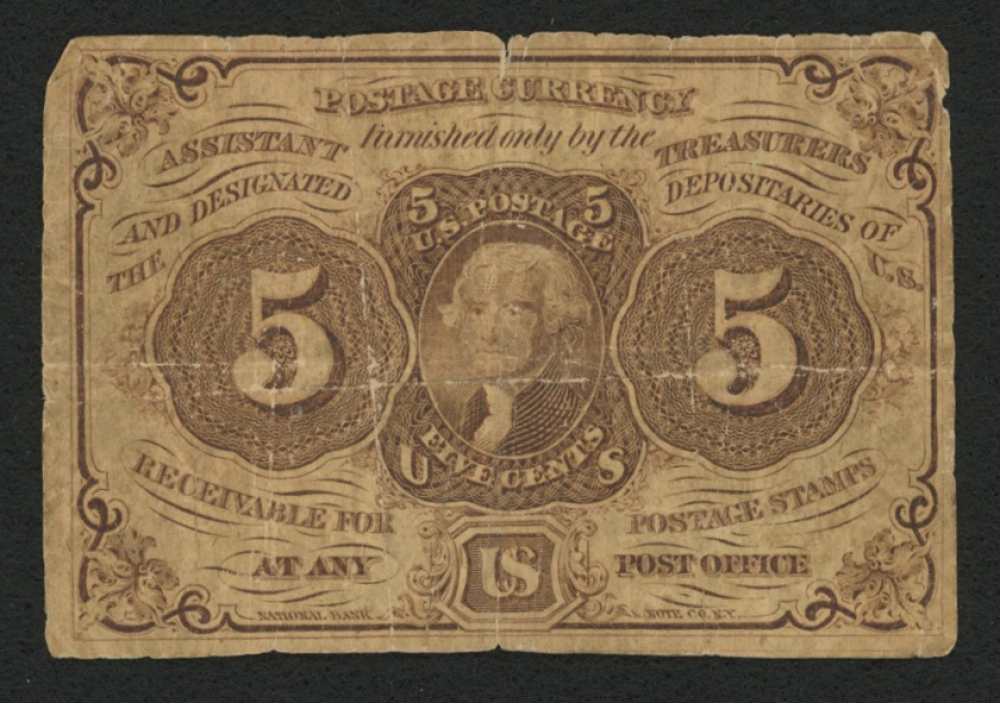 1862 United States 5¢ Five Cents Fractional Postage Currency Bank Note ...