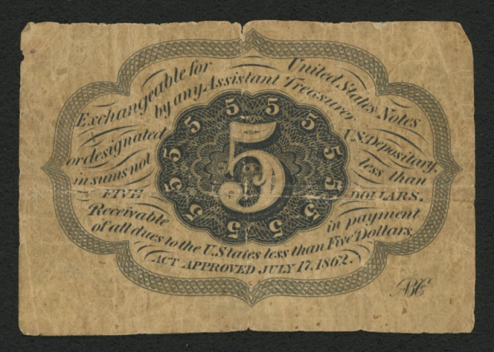 1862 United States 5¢ Five Cents Fractional Postage Currency Bank Note ...