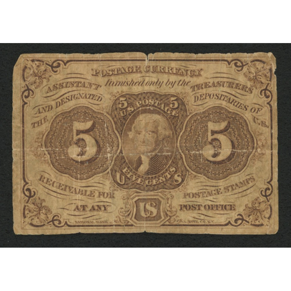 1862 United States 5¢ Five Cents Fractional Postage Currency Bank Note ...