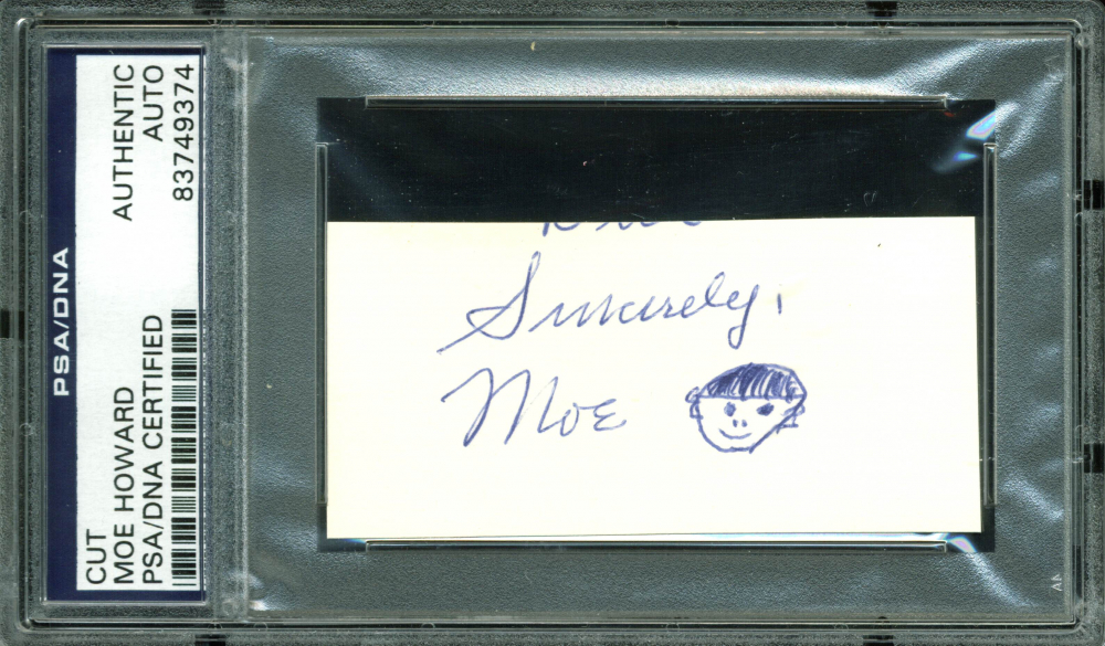 Moe Howard Signed 1.5x3.25 Cut With Hand-Drawn Sketch Inscribed ...
