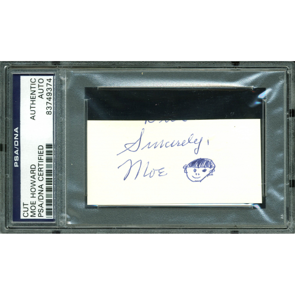 Moe Howard Signed 1.5x3.25 Cut With Hand-Drawn Sketch Inscribed ...