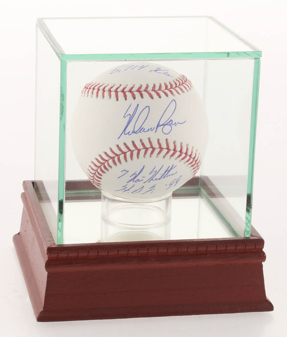 Nolan Ryan Signed OML Commemorative Baseball with (4) Career Stat Inscriptions with Display Case ...