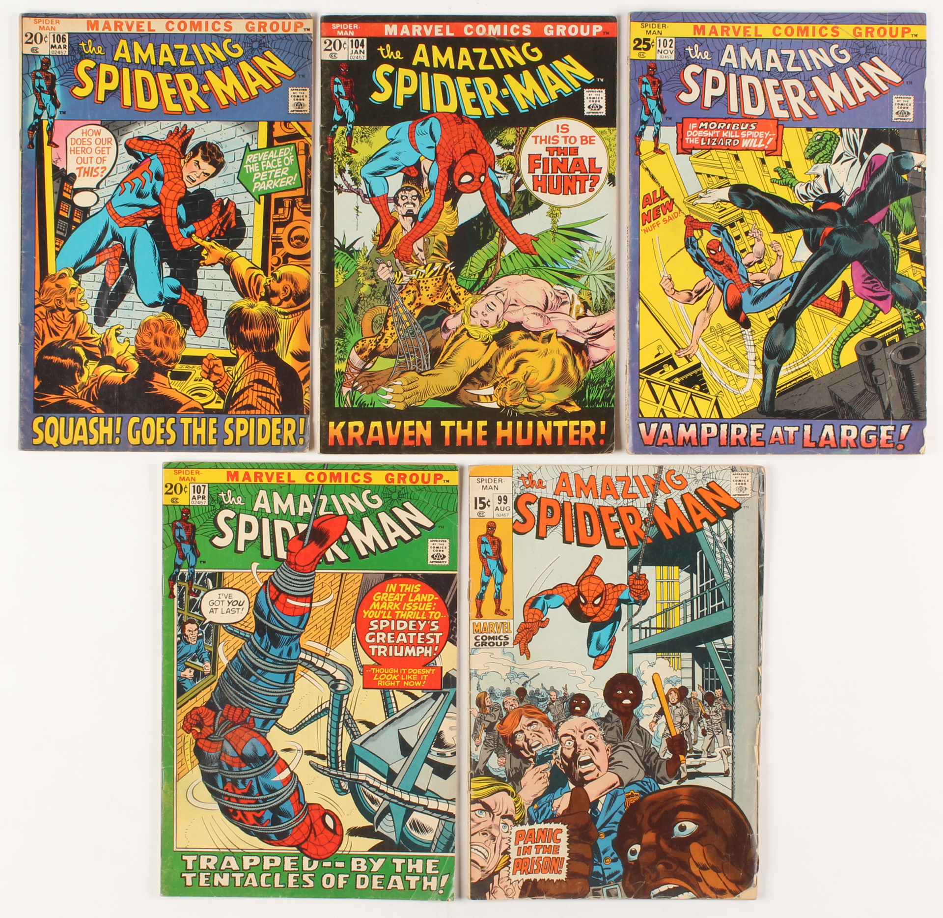 Lot of (5) 1971-1972 "The Amazing Spider-Man" 1st Series Marvel Comic ...