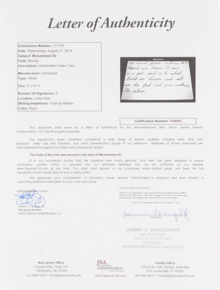 Muhammad Ali 16x20 Custom Matted Cut Display with (1) Hand-Written Word ...