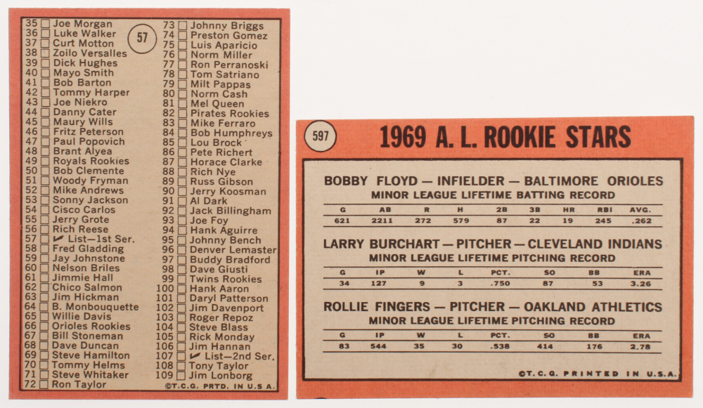 Lot of (74) 1969 Topps Baseball Cards with #57 Checklist 1 / Denny ...