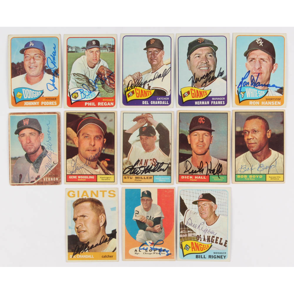 Lot of (13) Signed Baseball Cards with Johnny Podres Signed 1965 Topps ...
