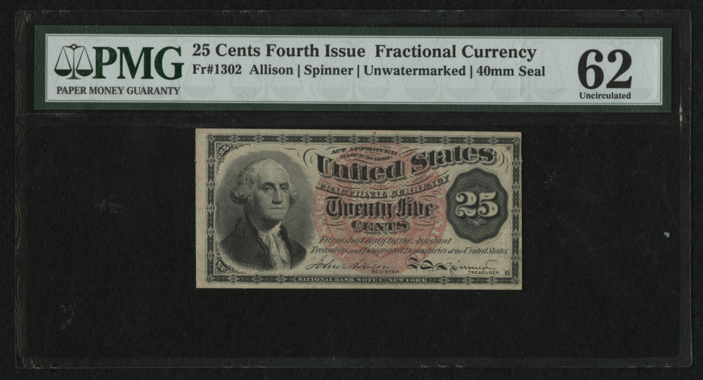 25¢ Twenty Five Cents United States Spinner Fractional Bank Note ...