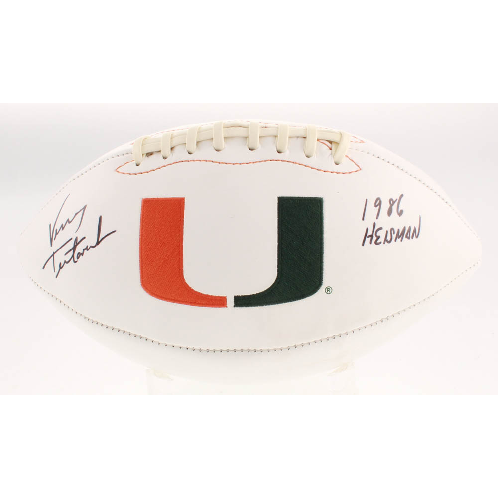 Vinny Testaverde Signed Miami Hurricanes Logo Football Inscribed "1986 ...